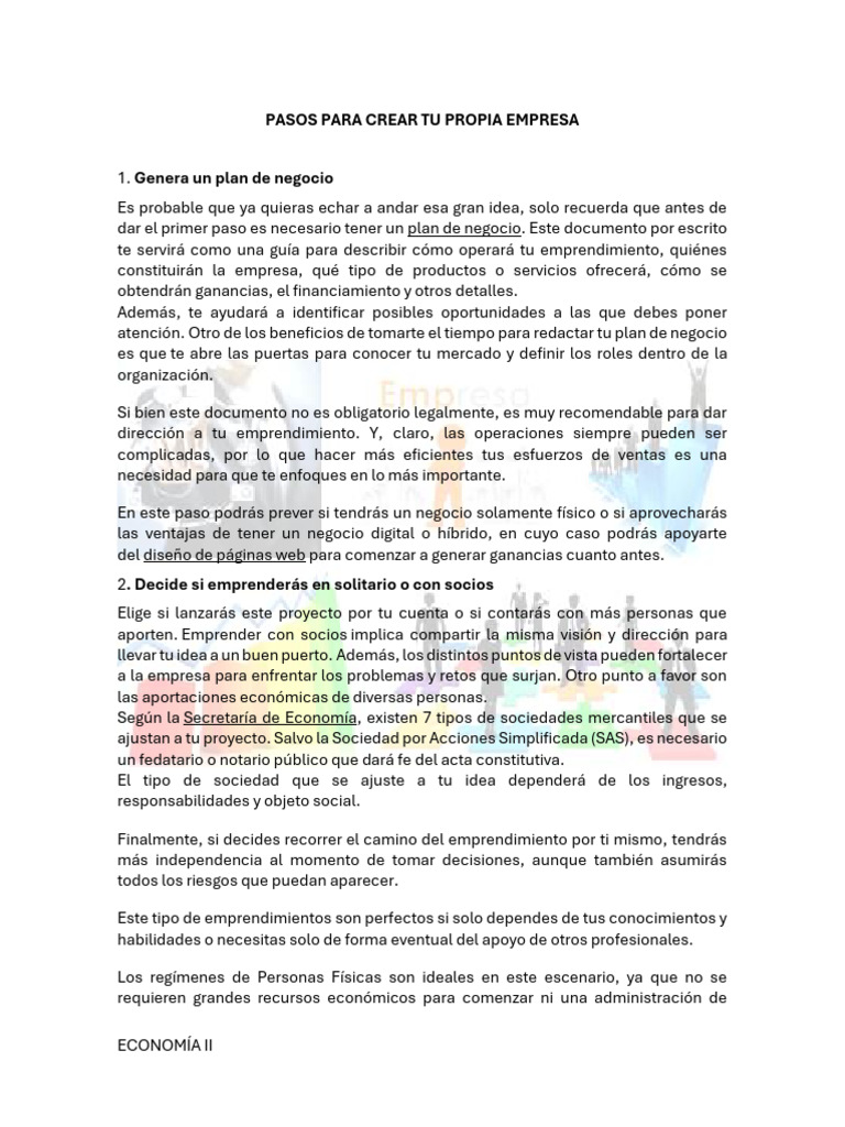Pasos Para Crear Tu Propia Empresa | PDF | Plan de negocios | Business