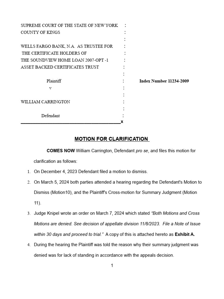 Motion For Clarification | PDF