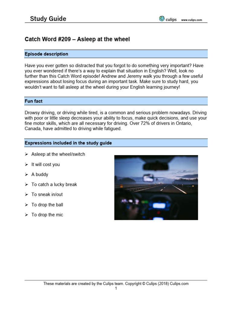 CW209 Asleep at The Wheel | PDF | Sleep
