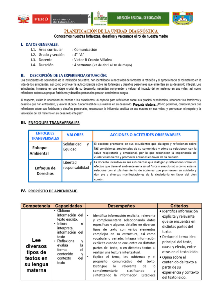 Planific. Unidad 02.4º .2024 | PDF | Evaluación | Aprendizaje
