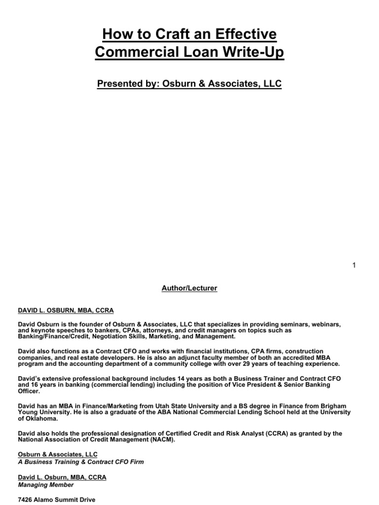 Effective Commercial Loan Write-Up Guide | PDF | Private Sector | Business