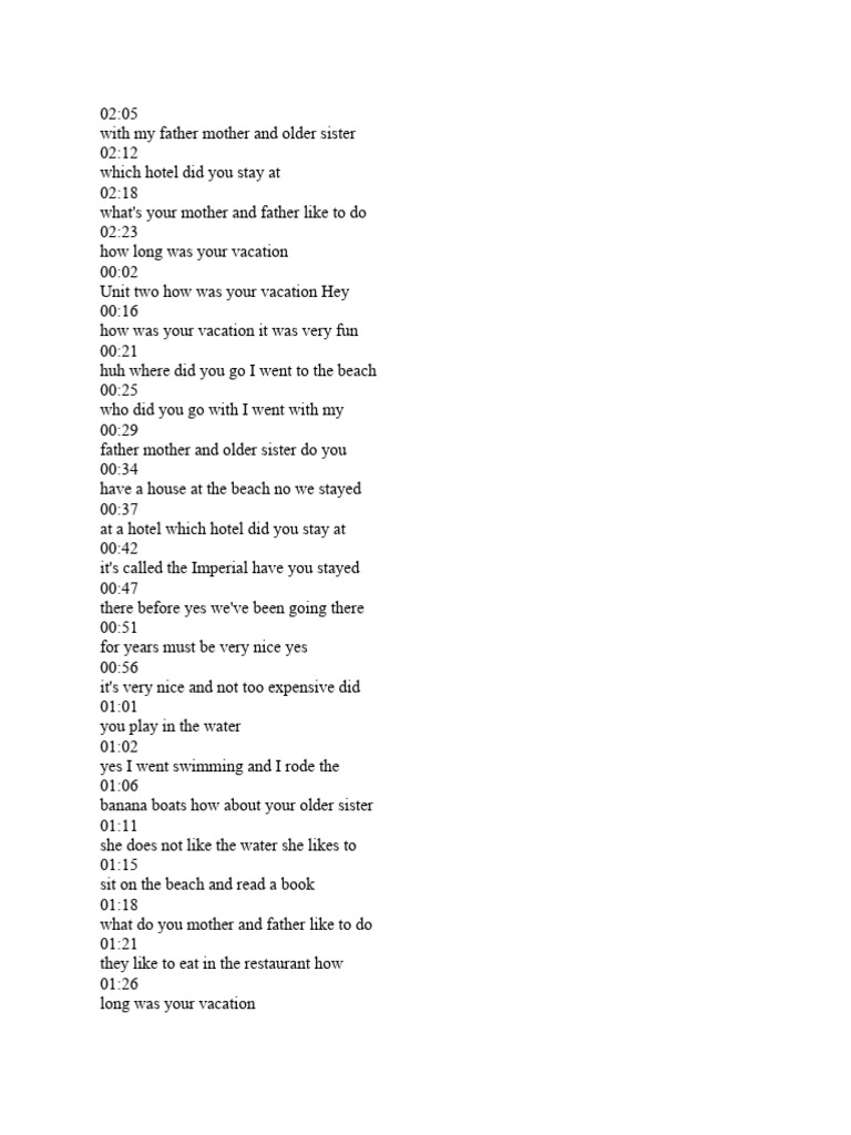 Learn English Conversation Unit 2 How Was Your Vacation | PDF | Cooking, Food & Wine | Art