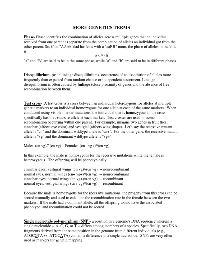 Key Genetics Terms Explained | PDF | Single Nucleotide Polymorphism ...