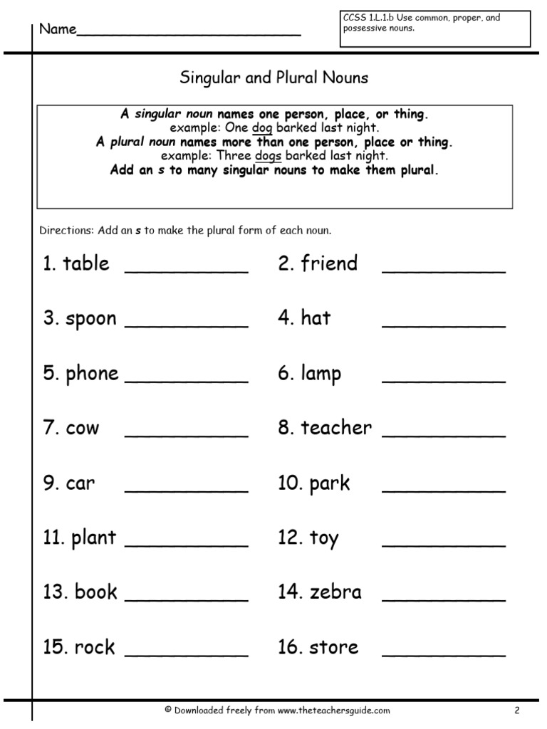 2210 Singular Plural Nouns 2 | PDF