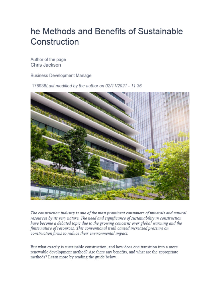 He Methods and Benefits of Sustainable Construction | PDF | Green ...