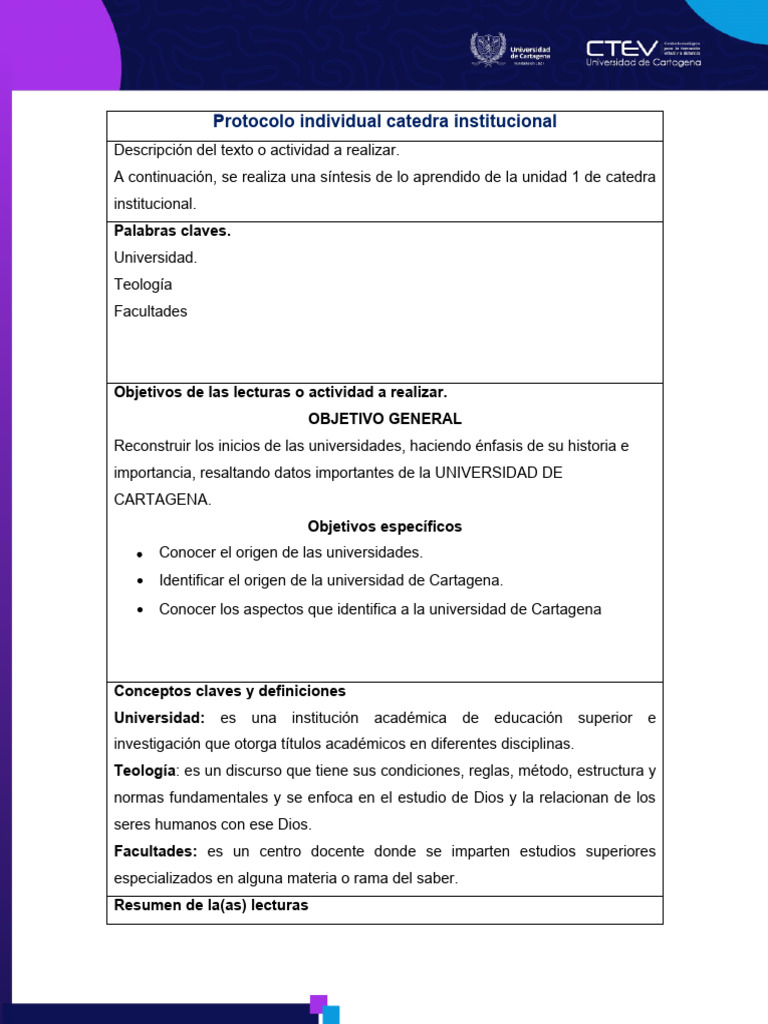 Plantilla Protocolo Individual Catedra Institucional | PDF | Universidad | Colombia