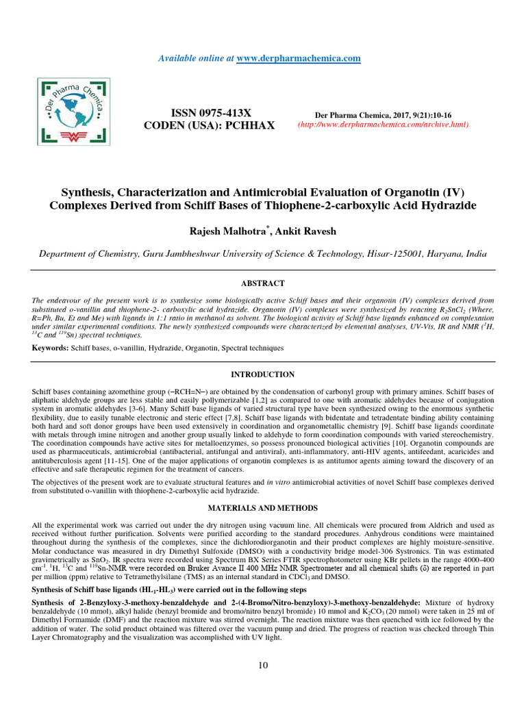Synthesis Characterization and Antimicrobial Evaluation of Organotin Ivcomplexes Derived From ...