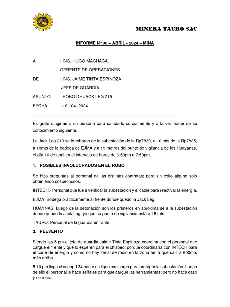 Informe N°04 Robo de Jack Leg | PDF | Historia