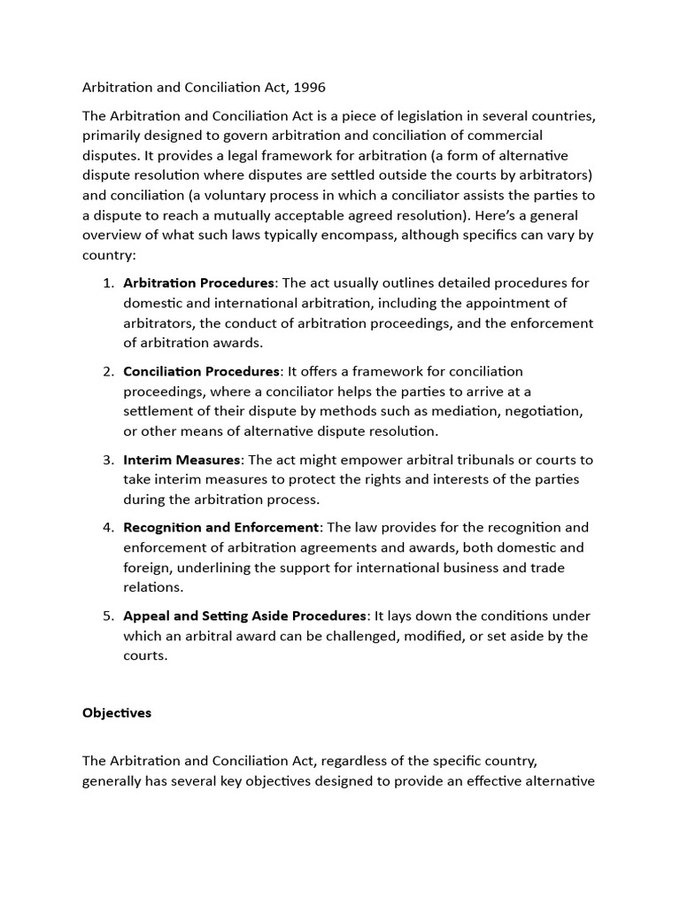 Arbitration and Conciliation Act Overview | PDF | Arbitration | Mediation