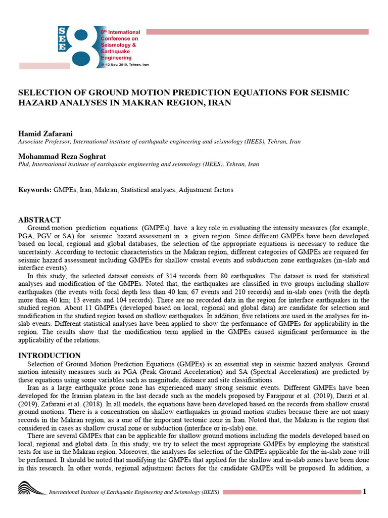 SELECTION OF GROUND MOTION PREDICTION EQUATIONS | PDF | Seismology | Earthquakes