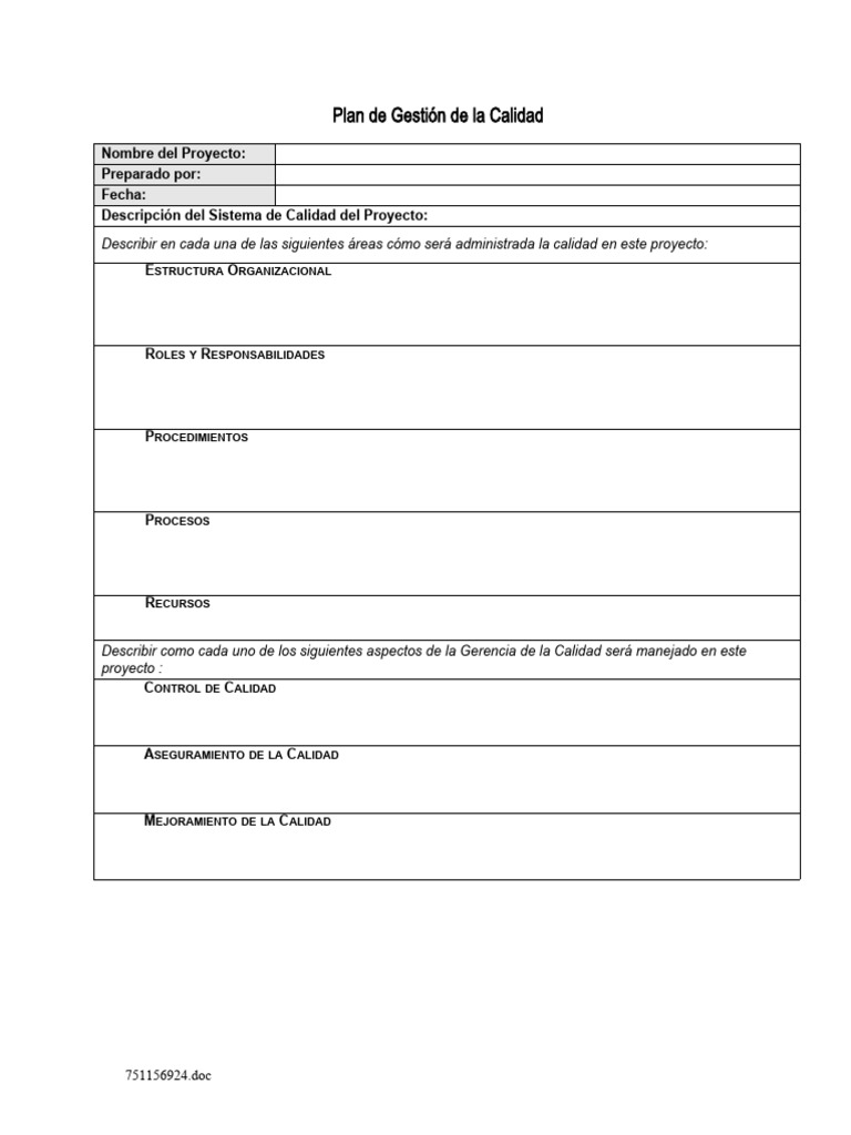 Plan de Gest in Del a Calidad | PDF