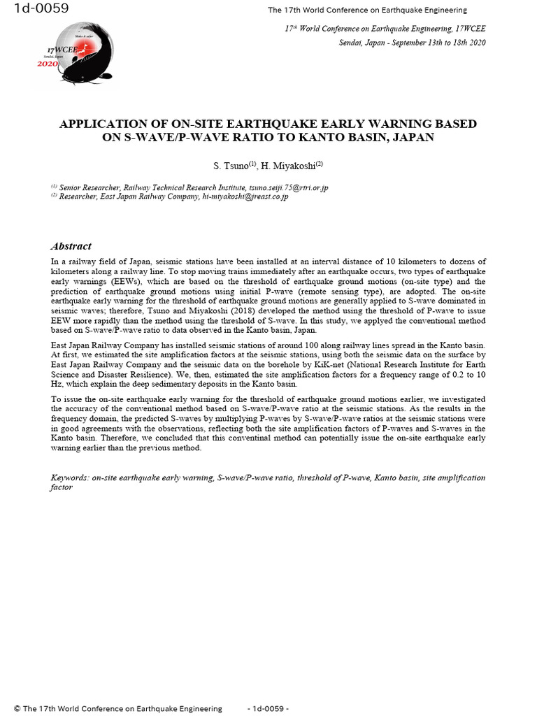 Application of On-Site Earthquake Early Warning | PDF | Seismology ...