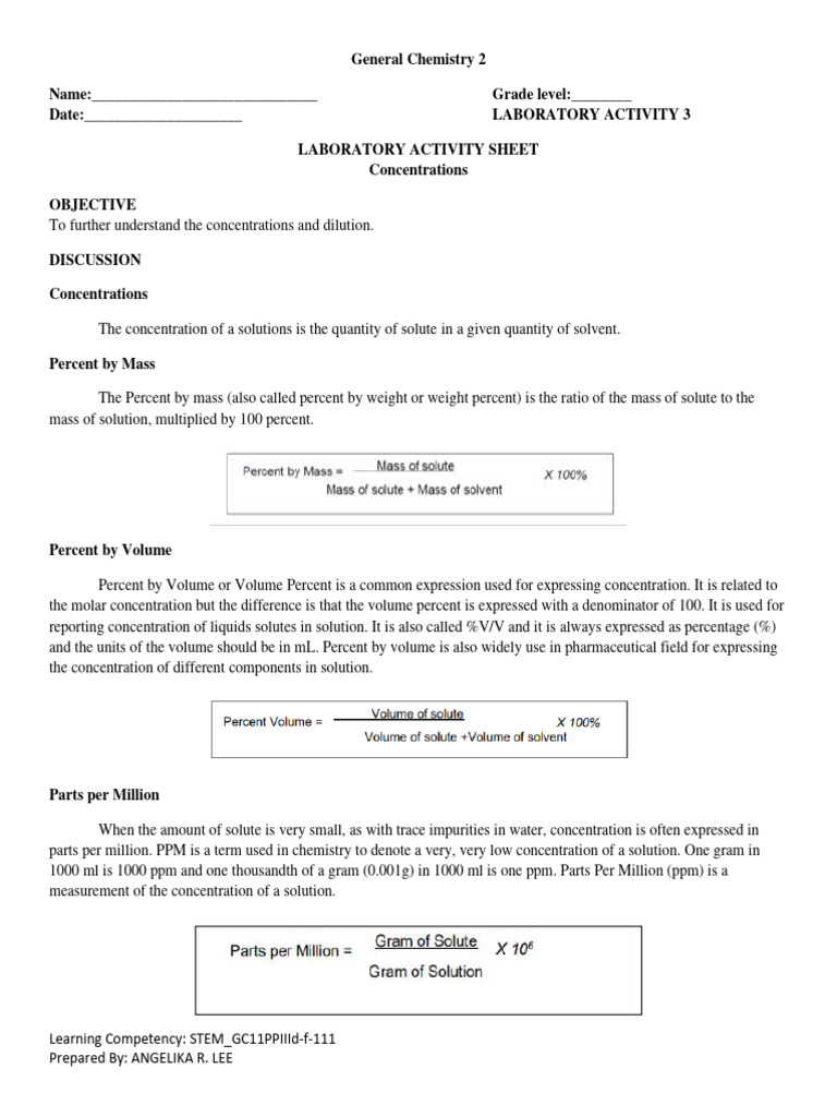 Laboratory Activity Concentration of Solutions | Download Free PDF ...