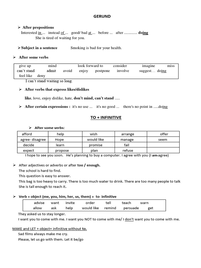 Gerunds and Infinitives Explained | PDF | Verb | Linguistic Morphology