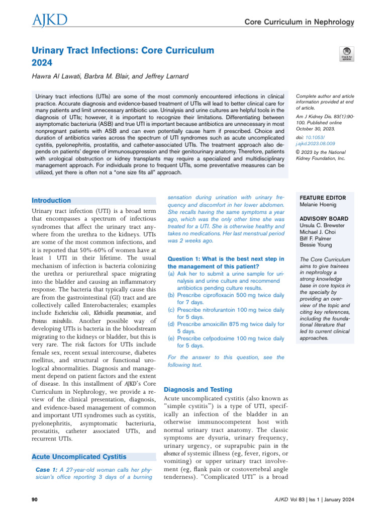 UTI Guidelines 2024: Core Curriculum | PDF | Urinary Tract Infection ...