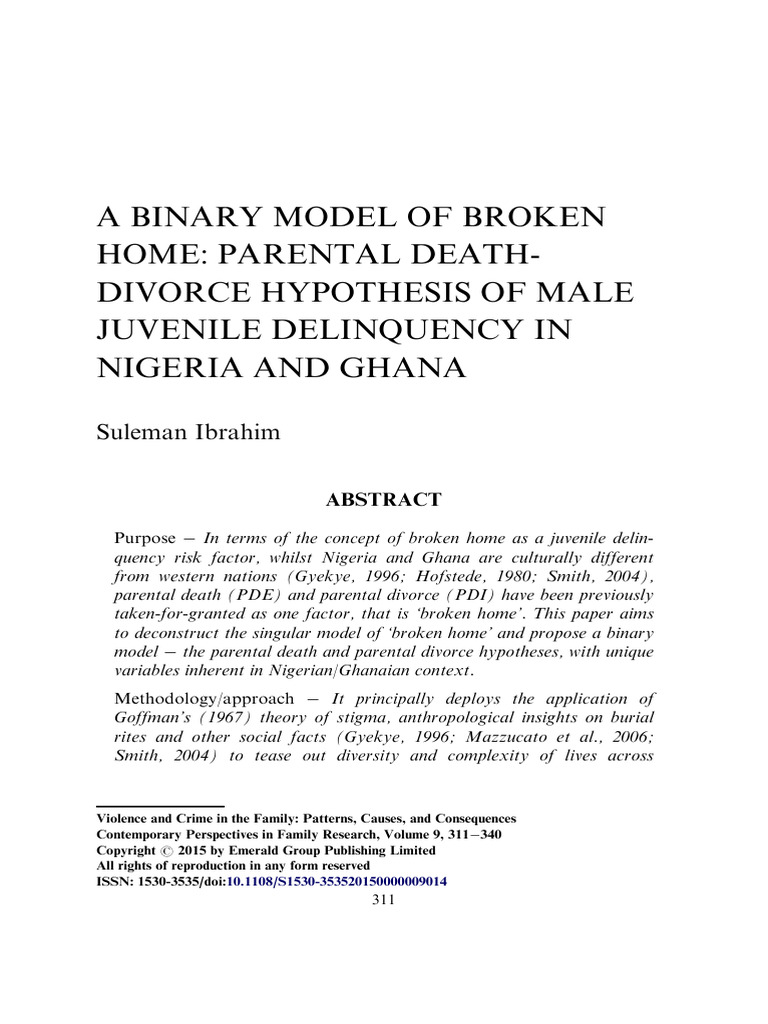A_Binary_Model_of_Broken_Home_Parental_D | PDF | Social Stigma | Juvenile Delinquency