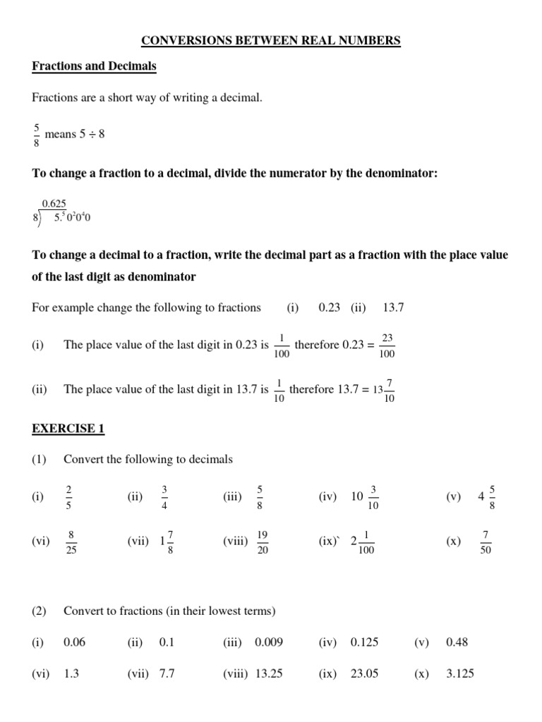Conversions Between Real Numbers | PDF | Decimal | Mathematical Notation