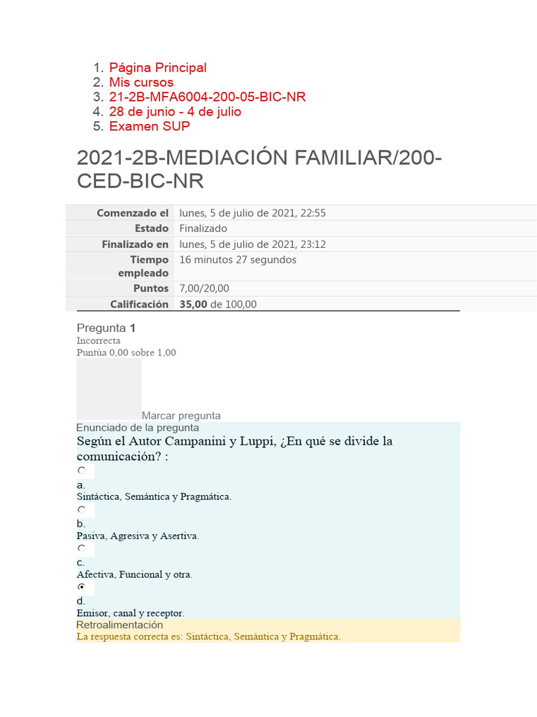 Examen Mediación Familiar - 1 | PDF | Mediación | Comunicación