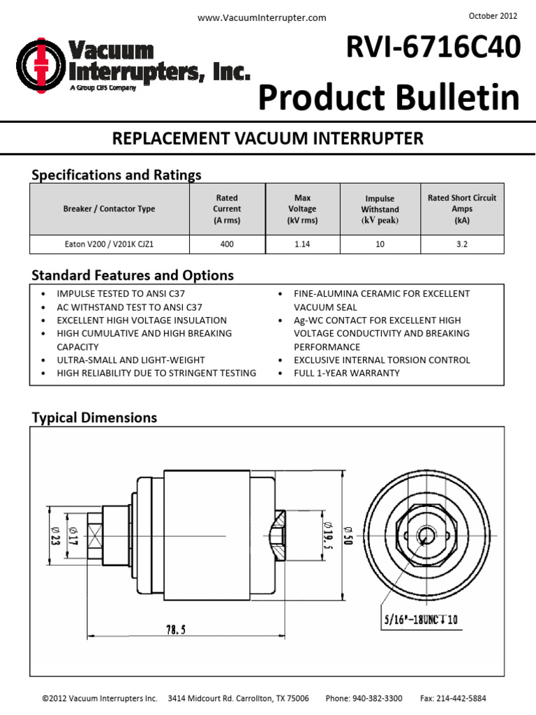 Vacuum Interrupter Specs & Features | PDF | Technology & Engineering