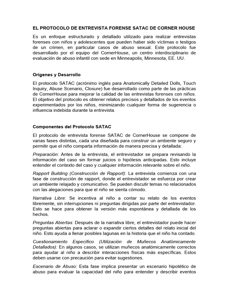 Protocolo SATAC en Entrevistas Forenses | PDF | Abuso infantil | Abuso ...