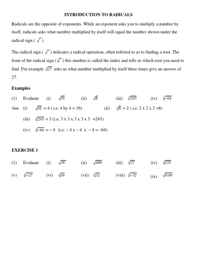 RADICALS | PDF | Mathematical Objects | Numbers