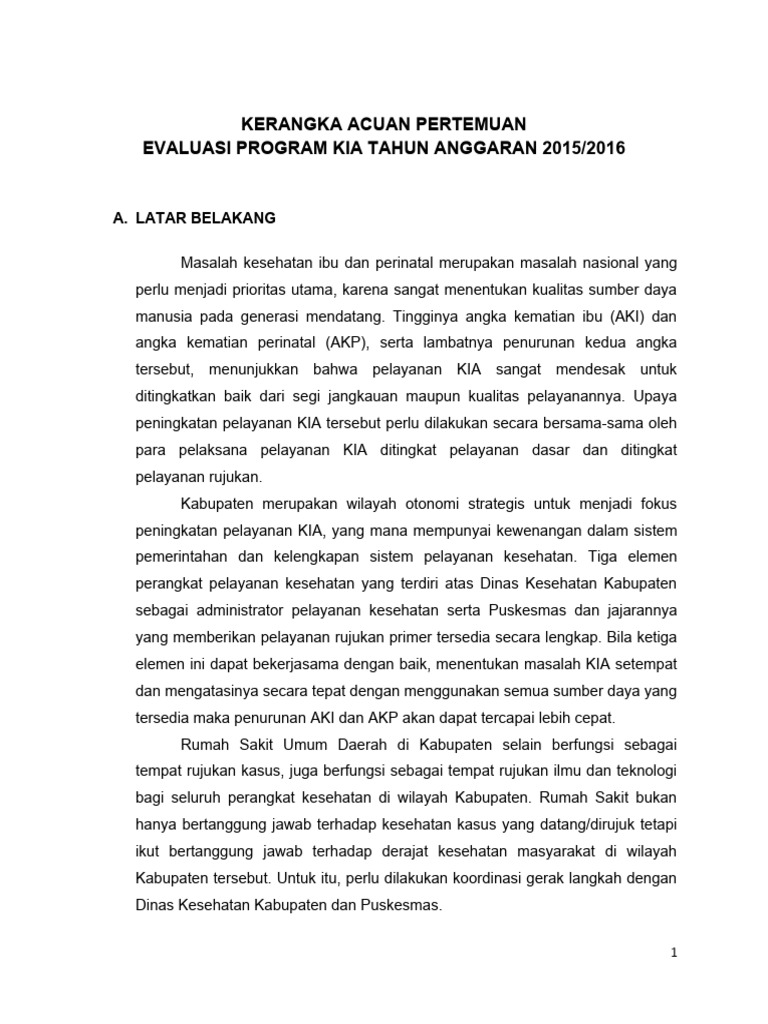 Kerangka Acuan Pertemuan Evaluasi KIA | PDF