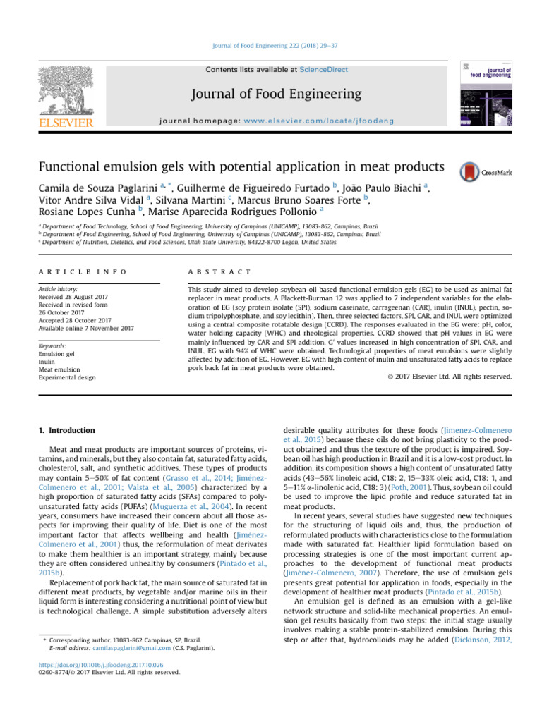 Functional Emulsion Gels With Potential Application in Meat Products ...