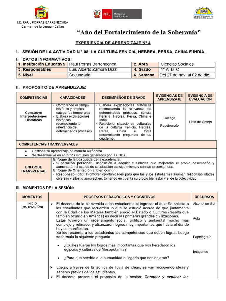 Experiencia de Aprendizaje 05 Semana 08 - 1° Año Cultura Fenicia Hebrea ...