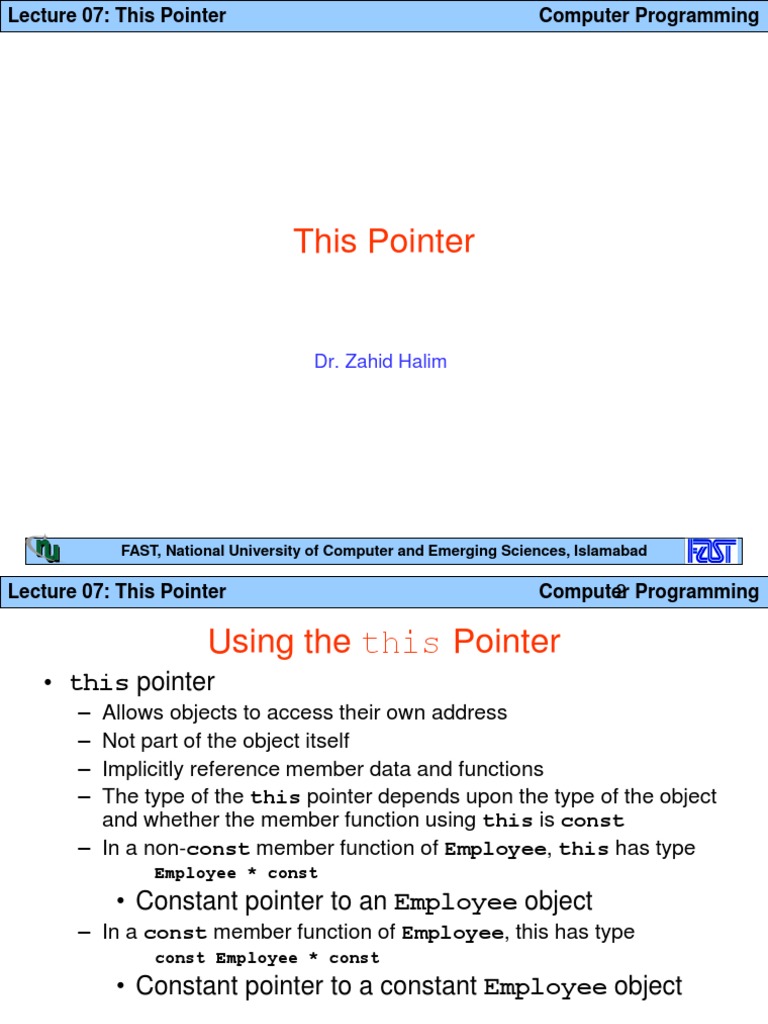 CP Lect 07 (This Pointer) | PDF | Queue (Abstract Data Type) | Pointer (Computer Programming)