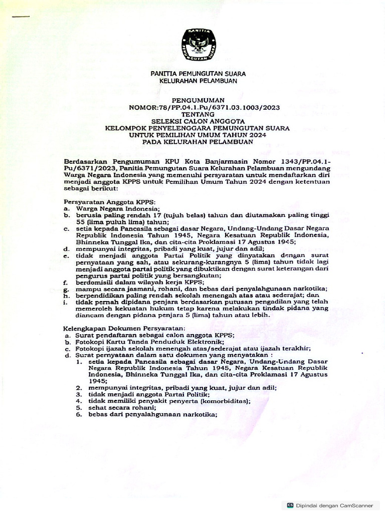 Formulir Panitia Anggota Kpps | PDF