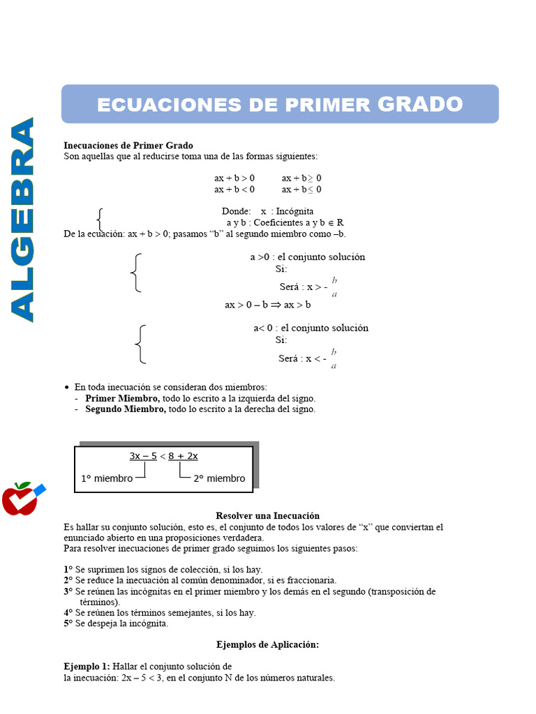 Inecuaciones de Primer Grado | PDF | Desigualdad (Matemáticas) | Ecuaciones