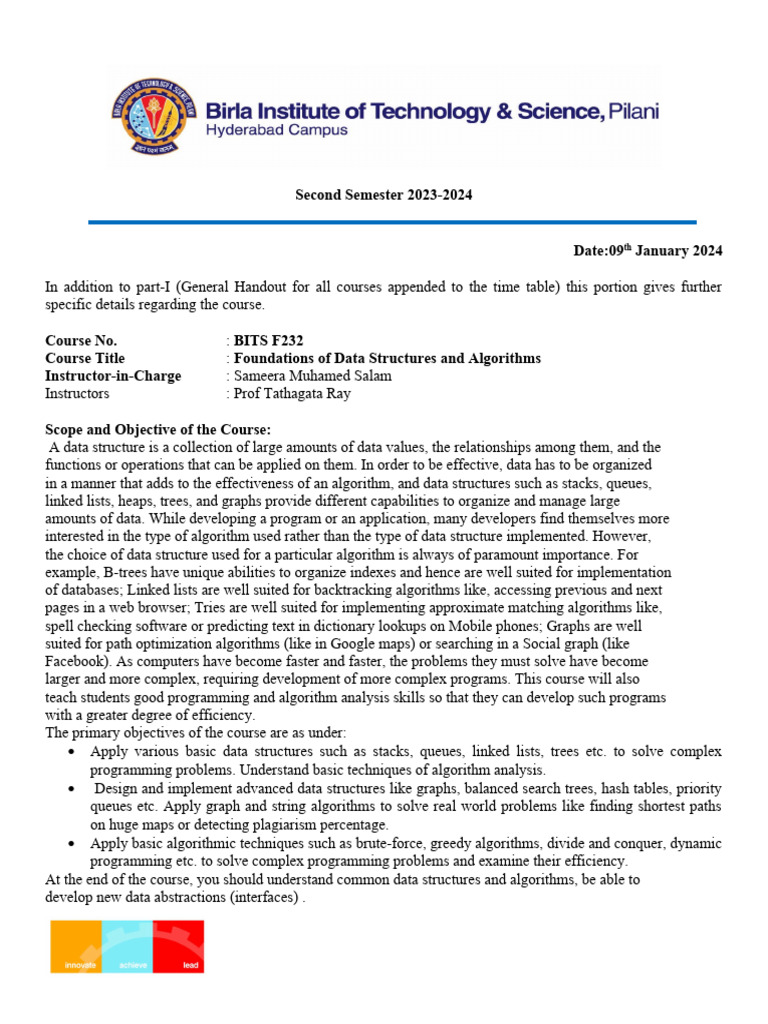 Bits F232 | Download Free PDF | Algorithms And Data Structures | Computer Programming