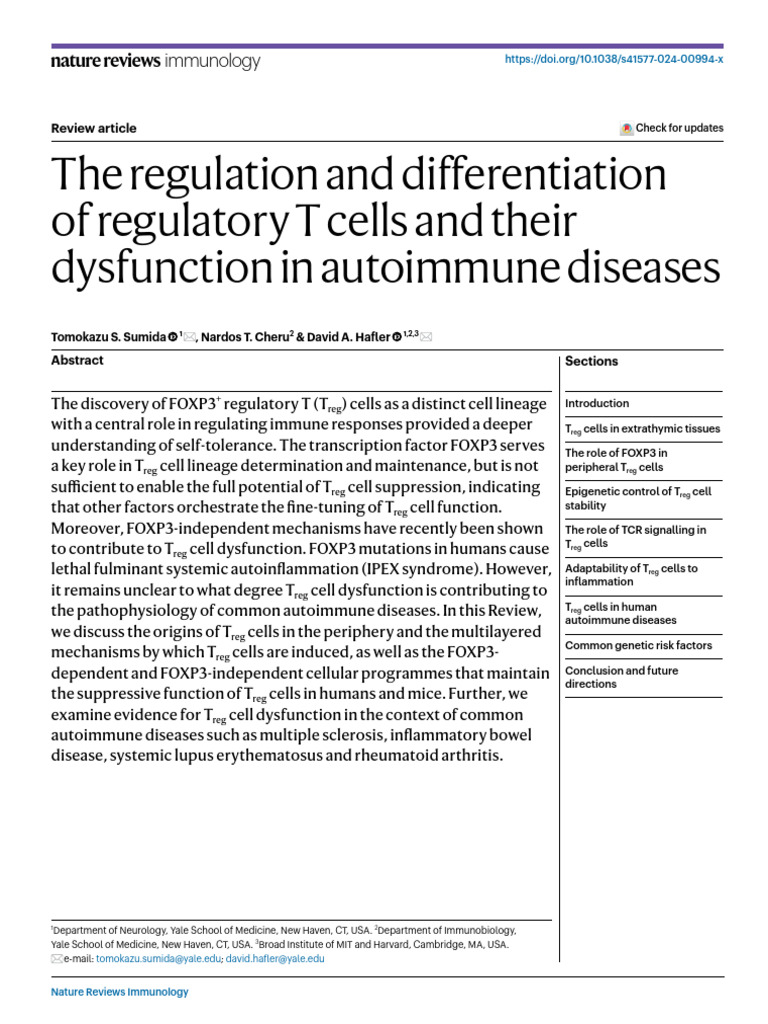 NATURE - The Regulation and Differentiation of Regulatory T Cells and Their Dysfunction in ...
