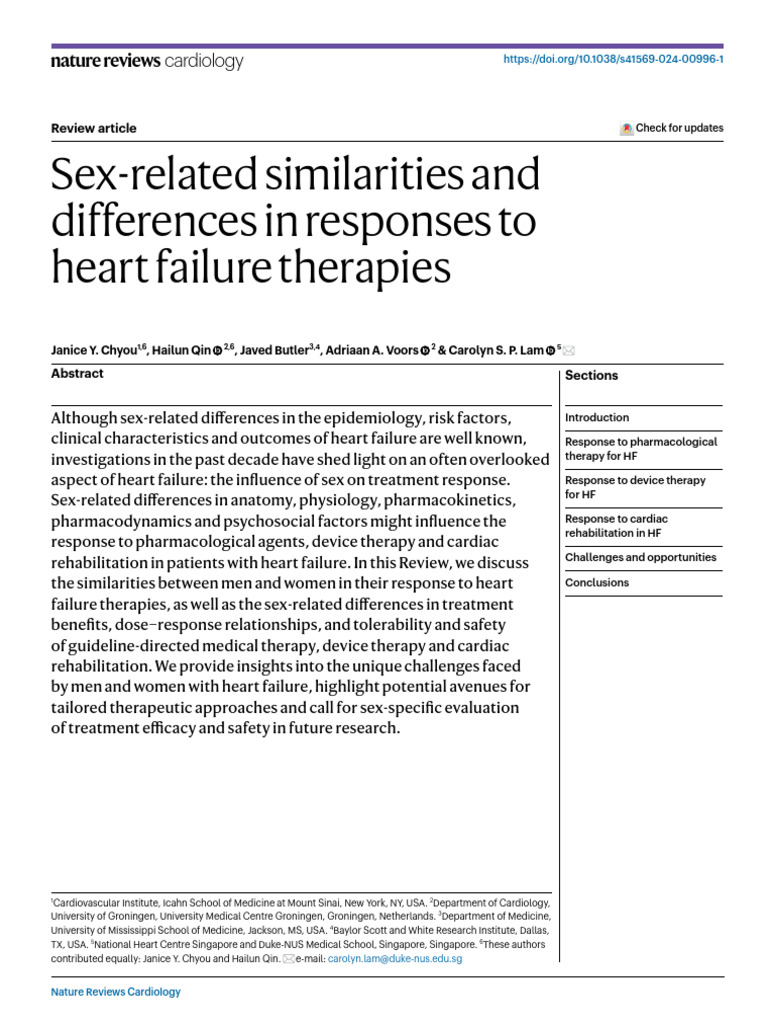NATURE - Sex-Related Similarities and Differences in Responses To Heart ...