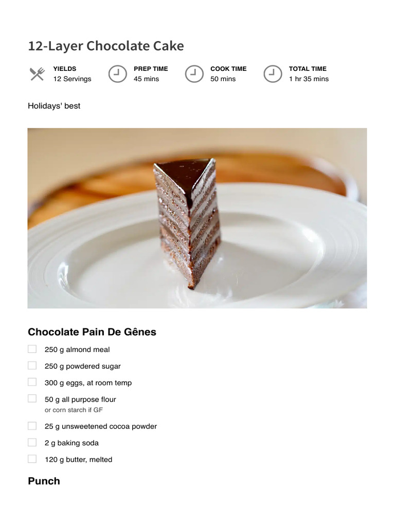 12 Layer Chocolate Cake Pdf Cakes Chocolate