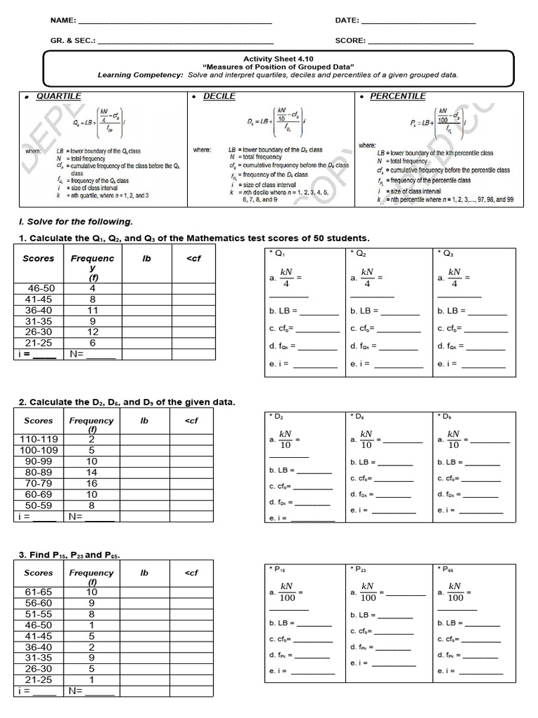 4.10 Quartiles Deciles Percentiles Grouped Data | PDF