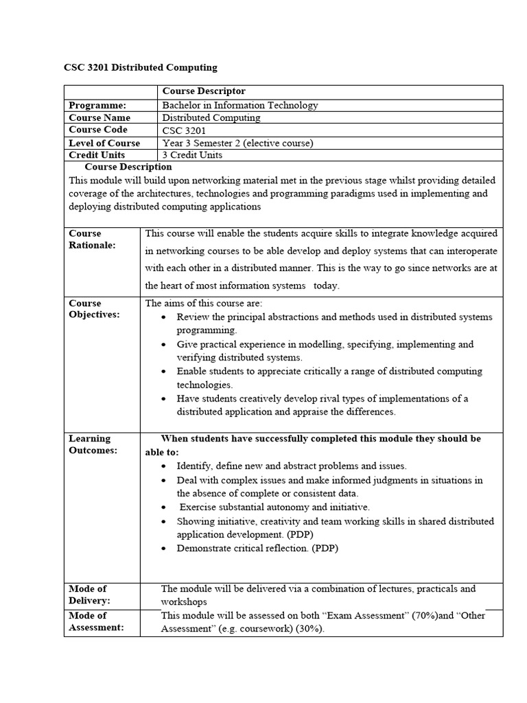 Distributed Computing Course Outline | PDF | Databases | Computing