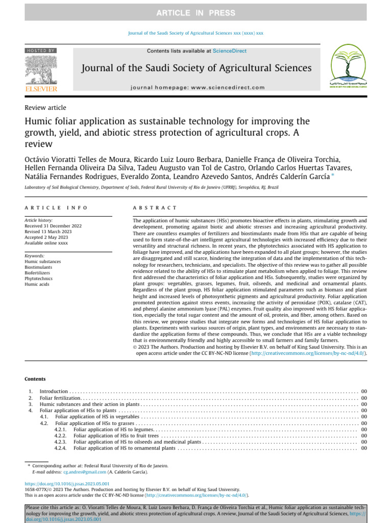 Humic Foliar Application As Sustainable Technology For Improving The Growth, Yield, and Abiotic ...