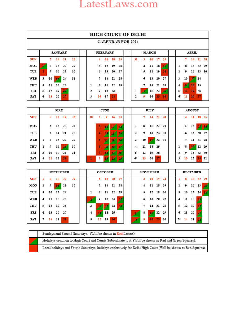 Delhi High Court Calendar 2024 | PDF | Entertainment Events | Observances