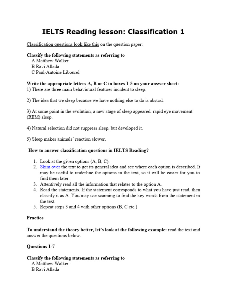 IELTS Reading CLASSIFICATION 1 | PDF | Sleep | Rapid Eye Movement Sleep