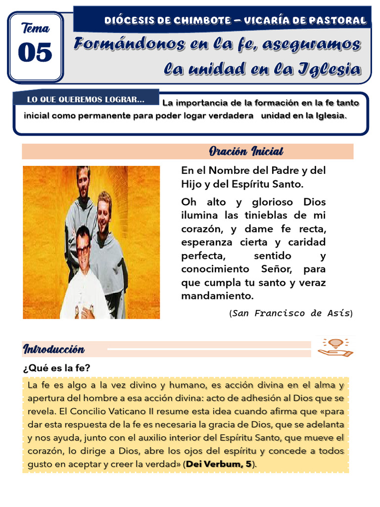 TEMA 05 FORMANDONOS EN LA FE ASEGURAMOS LA UNIDAD EN LA IGLESIA (2) | PDF | Fe | Iglesia cristiana