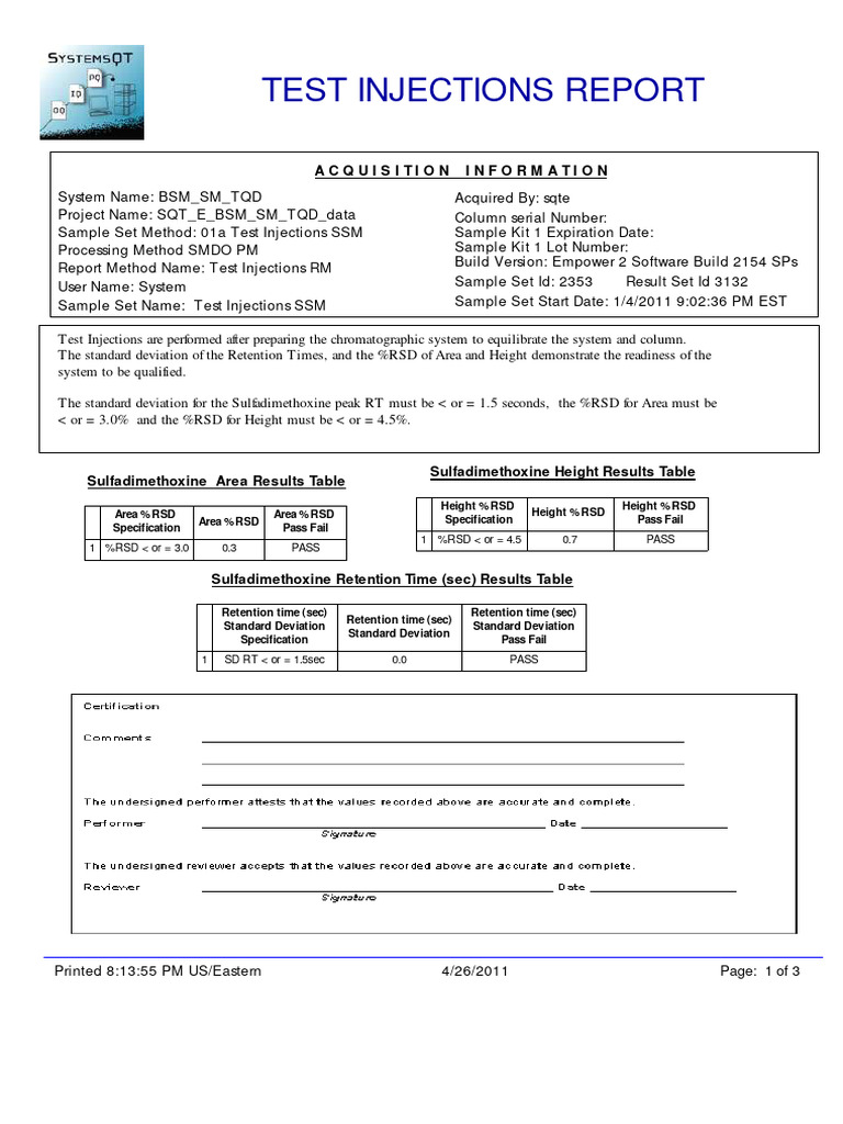Test Injections RM | PDF | Analytical Chemistry | Chromatography