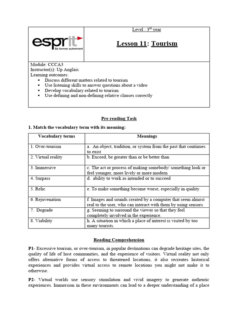 Firdaous JEBRI - SS Houndouts L11 | PDF | Virtual Reality | Tourism