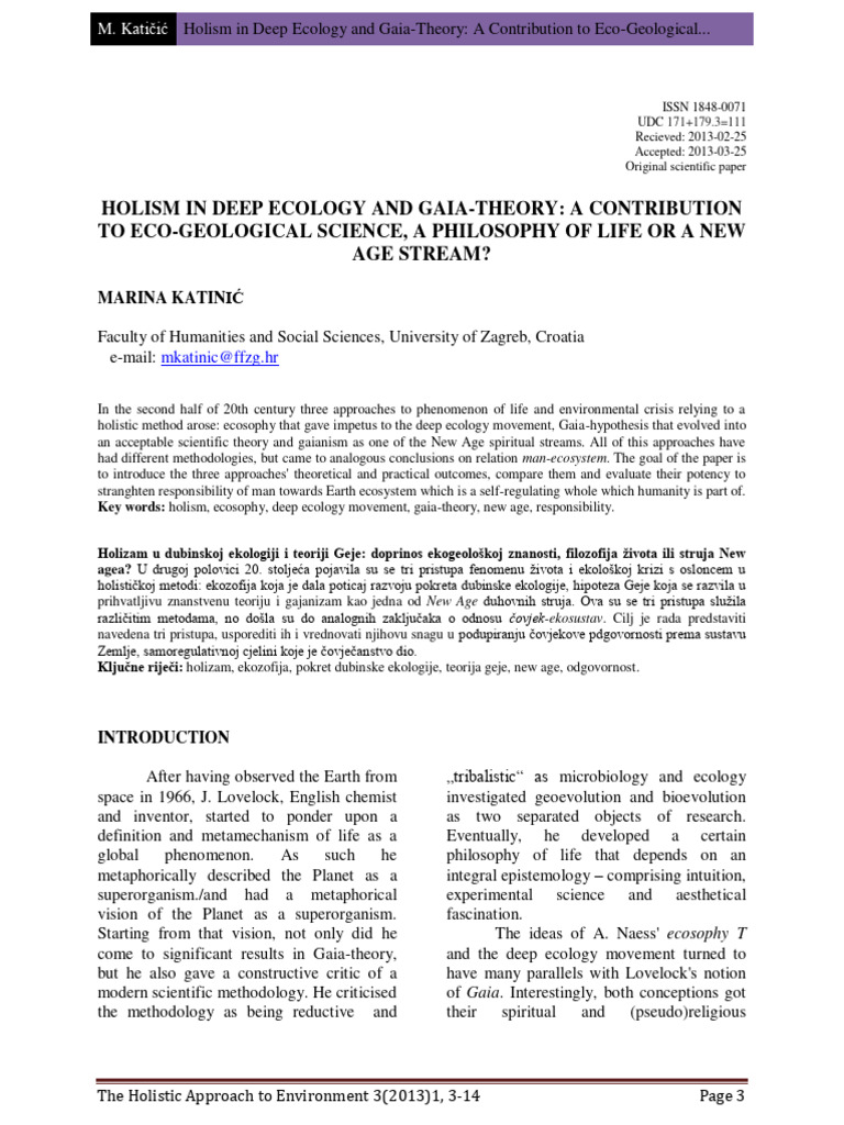 Holism in Deep Ecology and Gaia Theory | PDF | Gaia Hypothesis ...
