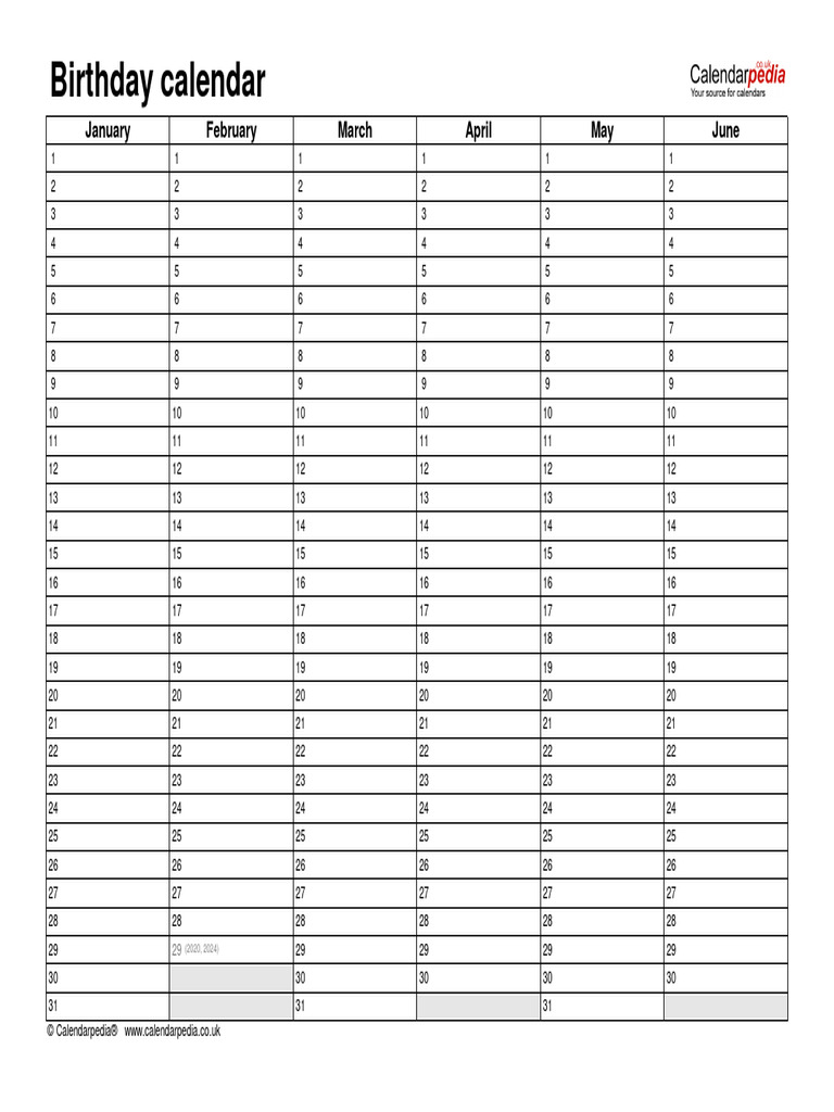 birthday-calendar-landscape-2-pages | PDF