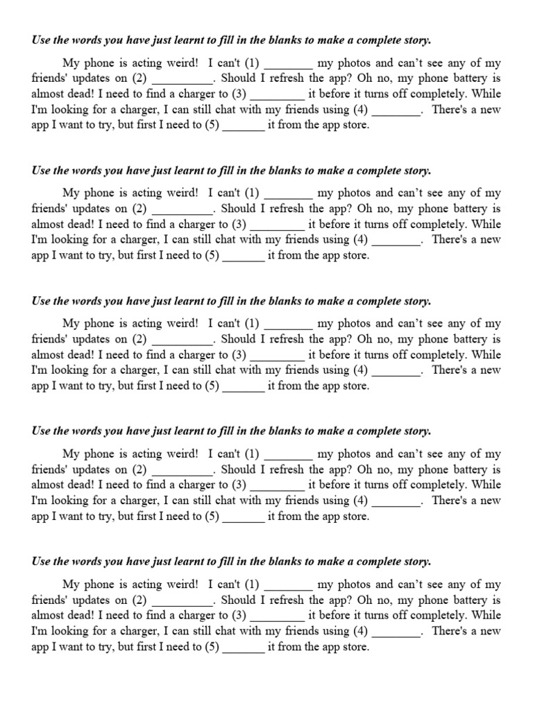 Use The Words You Have Just Learnt To Fill in The Blanks To Make A ...