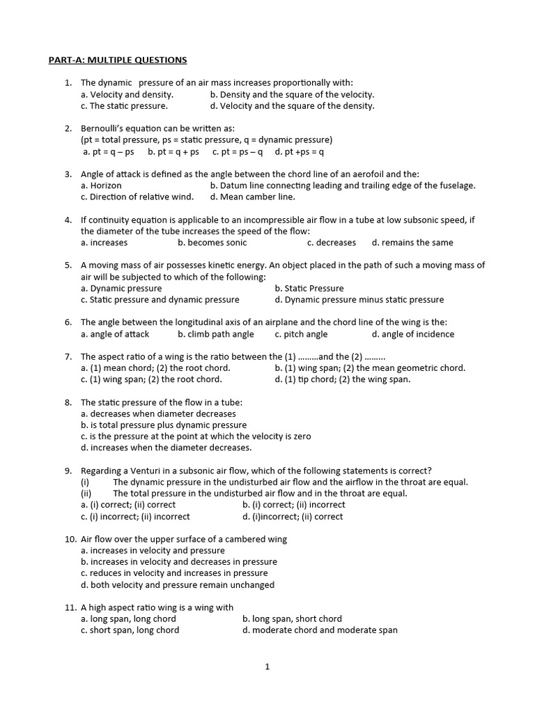 PPL Question Bank On Principles of Flight (MCQ and Descriptive) | PDF ...