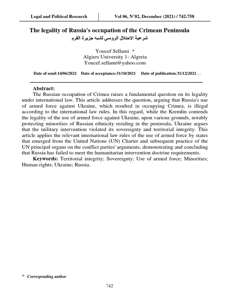 Legality of Russia's Crimea Occupation | PDF | Annexation Of Crimea By ...