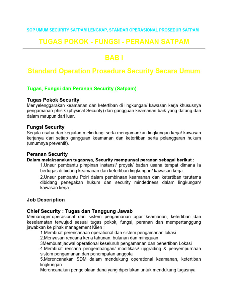 Sop Umum Security Satpam Lengkap | PDF | Karier & Perkembangan | Bisnis