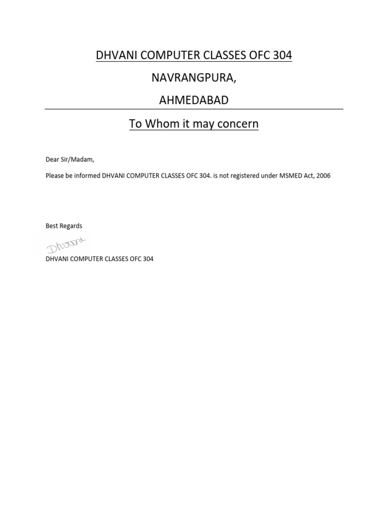 Dhvani Computer Classes Ofc 304 - Msme Declaration | PDF | Technology ...